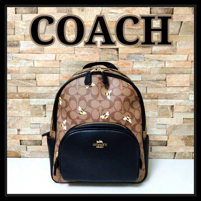 COACH COURT BACKPACK Signature Canvas With Bumble Bee Print Khaki C8592 ...