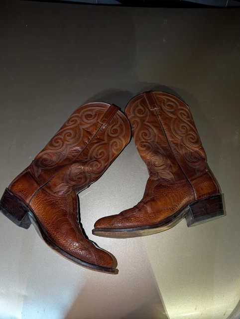 DAN POST COGNAC Brown Ostrich Leg Usa Leather Engineer Western Boss ...