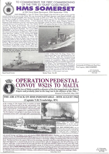 THE COMMISSIONING HMS Somerset, 1996. Operation Pedestal. Attack HMS ...