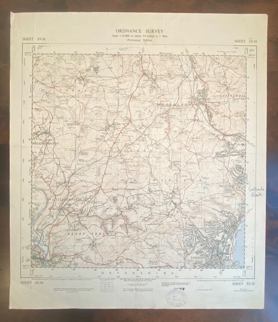 OS MAP SHEET SX86 DEVONSHIRE Paignton Totnes Provisional Ed. OS Map ...