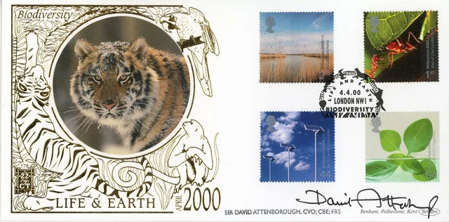 GB 2000 SIR DAVID ATTENBOROUGH Signed Benham Gold Life & Earth FDC No ...