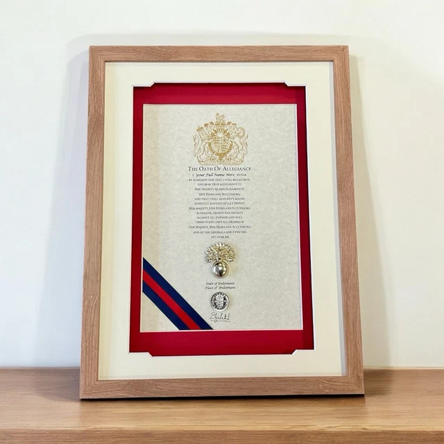 OATH OF ALLEGIANCE framed with metal cap badge, all British Army Regt ...