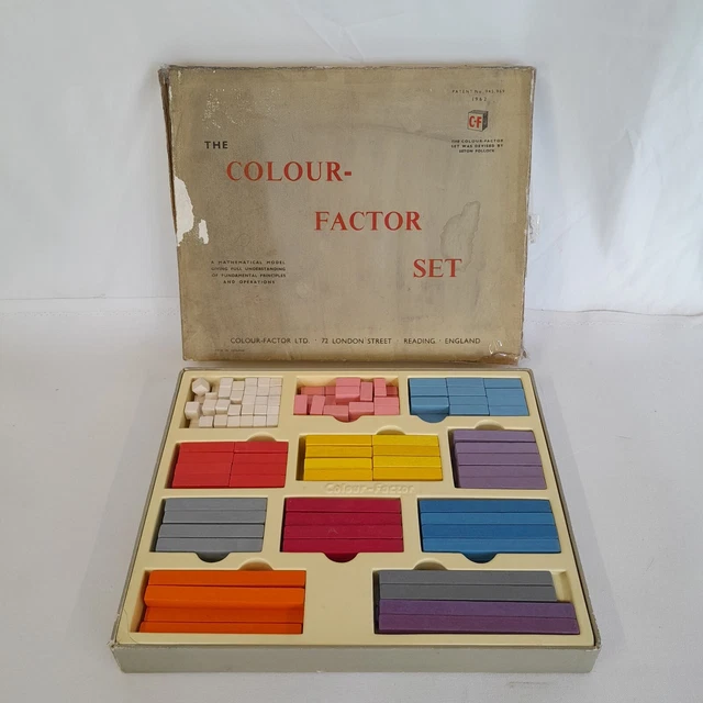 VINTAGE 1962 THE Colour Factor Set Math Full Size Cuisenaire Rods Wood ...