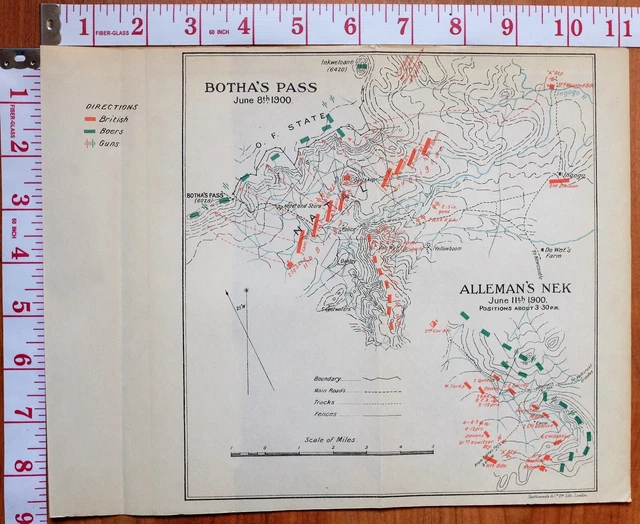 BOER WAR ERA MAP/PLAN BATTLE BOTHA'S PASS 8th JUNE 1900 ALLEMAN'S NEK ...