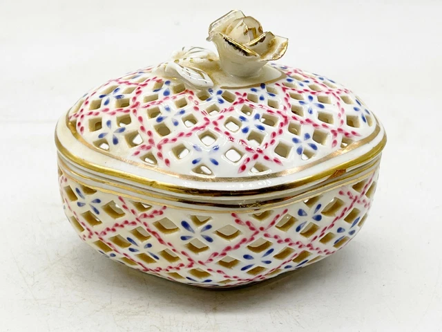 ANTIQUE FINE CHINA Made Imperial Porcelain Pottery Lattice Wear Trinket ...