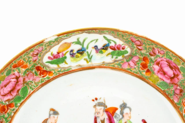 CHINESE PORCELAIN MANDARIN Plate Canton Famille Rose Gilt Figures Qing ...