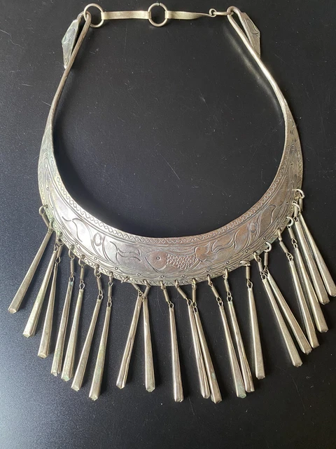 ANTIQUE VINTAGE TRIBAL boho Collar Bib Choker Necklace Fish Pattern ...