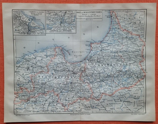 OSTPREUSSEN WESTPREUSSEN DANZIG Königsberg DR Historische Landkarte von ...