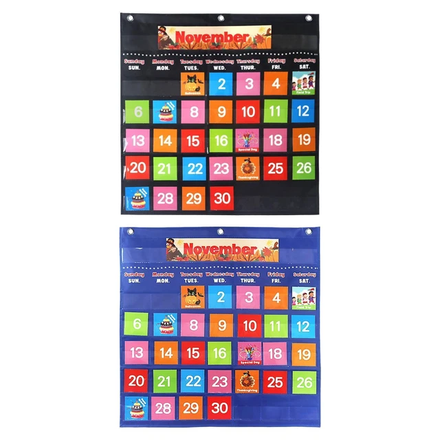 POCKET CALENDAR CHART Classroom Pocket Chart for Closet Kids Learning £ ...