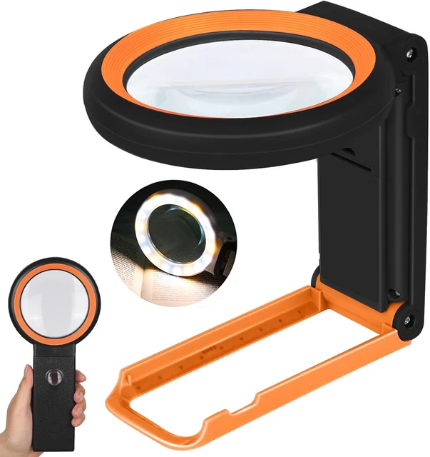 30X/40X LED LIGHTED Foldable Magnifying Glass with Stand Handheld for ...