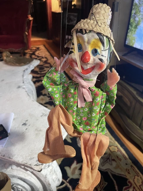 VINTAGE MARIONETTE CLOWN Puppet Doll Composition Painted Face, Wood ...
