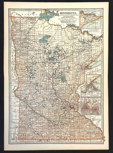 MINNESOTA STATE MAP with original litho colour by Ben Eli Smith 1901 £ ...