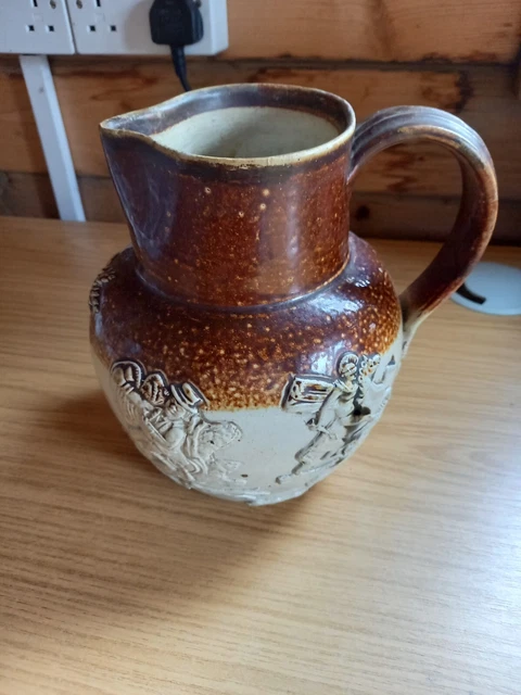 ANTIQUE BOURNE POTTERY/ Denby Large Salt Glazed Hunting Jug with St ...