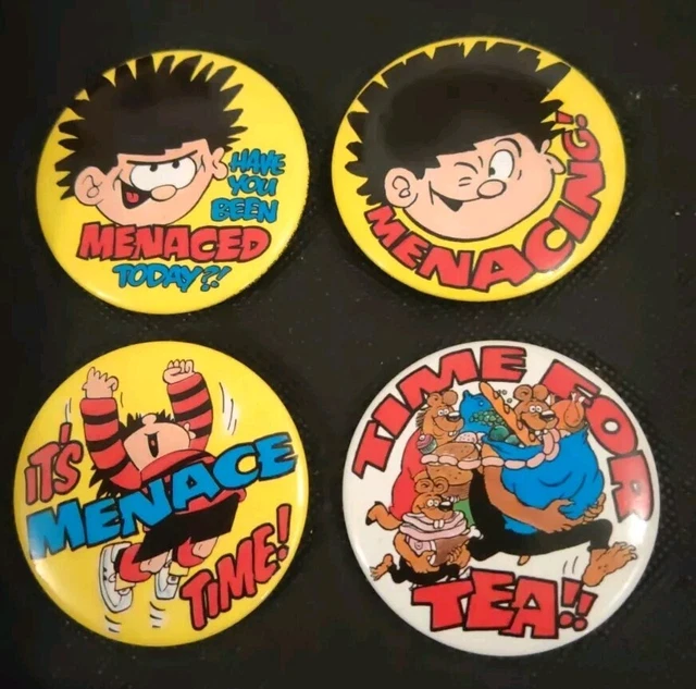 VINTAGE BEANO COMIC Badges Dennis The Menace Desperate Dan Job Lot 1990 ...