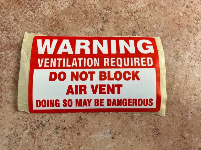 AIR VENT VENTILATOR 'Do Not Block' Warning Label Boat Safety Scheme ...