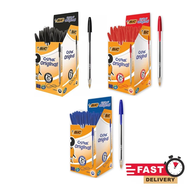BIC PENS CRISTAL Biro Medium Ball Point Pen 1.0mm, Black Blue Red, 1 5 ...