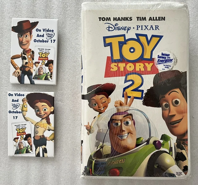 TOY STORY 2 (VHS, Clamshell + 2x Promo Lapel Pin Badge Lot) NEW SEALED ...