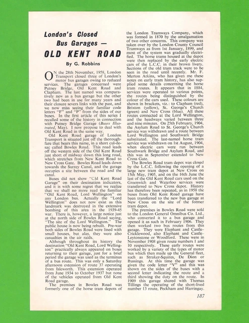 BUS MAGAZINE EXTRACT 1959 - London's Closed Bus Garages - Old Kent Road ...