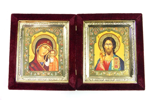 CHRIST AND THEOTOKOS Folding Icon Russian Orthodox Icon Mother of God ...