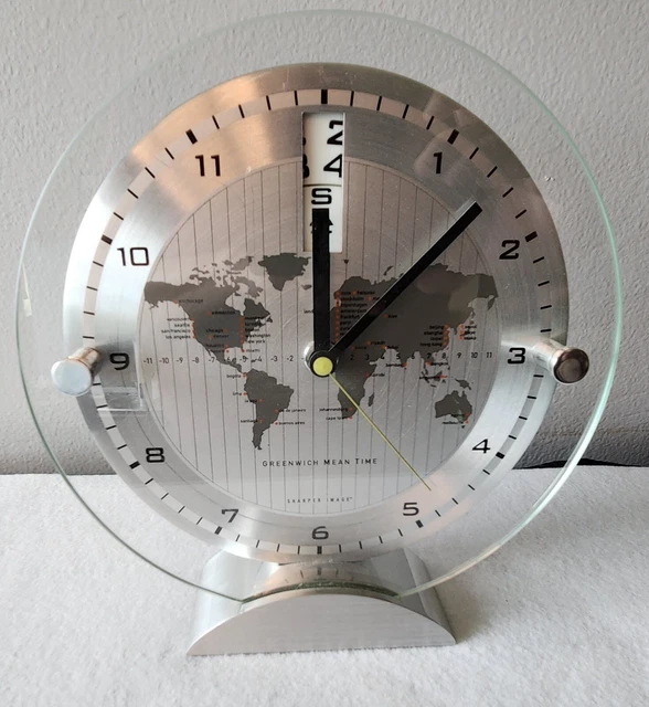 SHARPER IMAGE WORLD Time Glass Clock Day, Date, Time Display! Beautiful ...