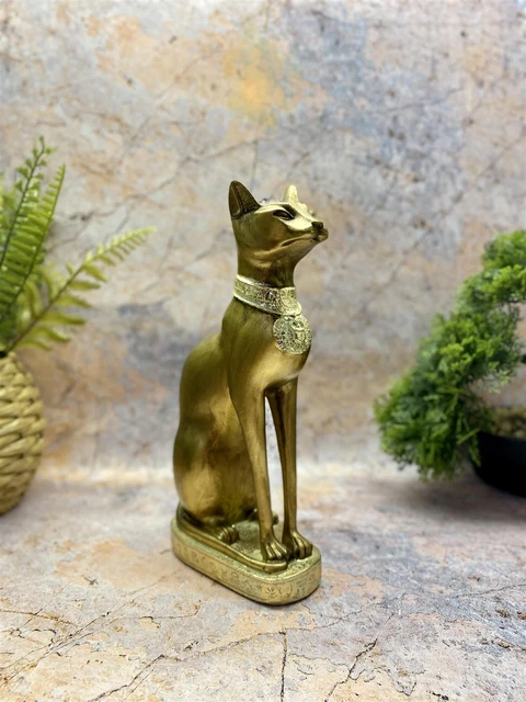 ANTIQUE GOLD EFFECT Egyptian Style Bast Cat Figurine Statue Bastet ...