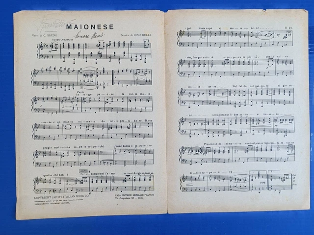 MAIONESE DI D. FRULLI SPARTITO MUSICALE dei PRIMI DEL 900-12814 EUR 35 ...