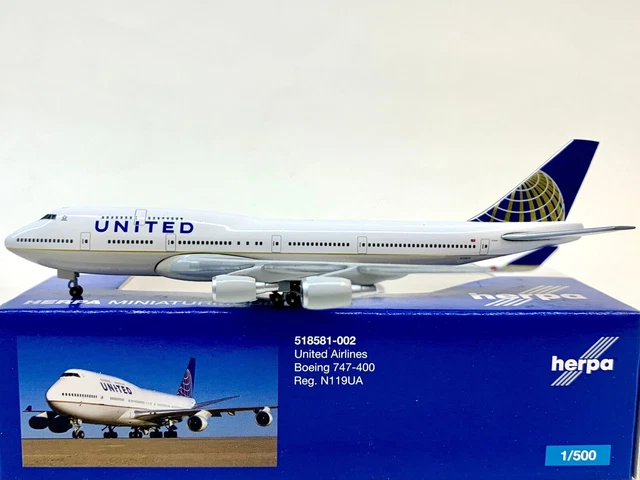HERPA WINGS UNITED Airlines Boeing 747-400 1:500 N119UA 518581-002 EUR ...