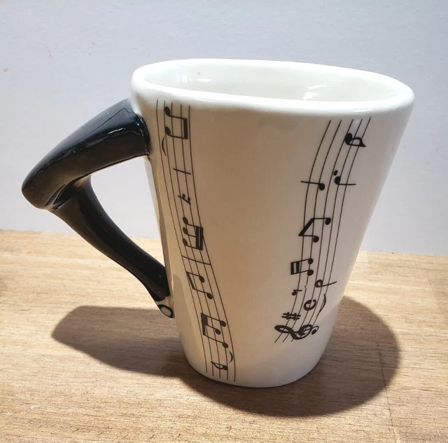 CERAMIC PIANO KEYBOARD Handle Treble Clef Music Notes Coffee Mug Beige ...