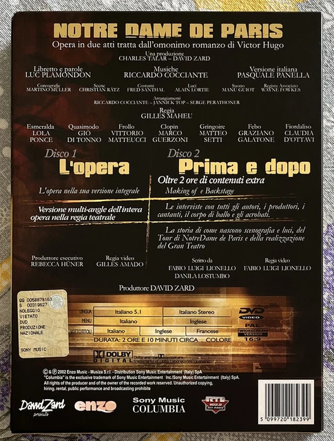R. COCCIANTE PLAMONDON Panella 2 Dvd "Notre Dame De Paris Live Arena Di ...