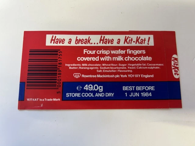 VINTAGE ROWNTREE KIT KAT chocolate bar wrapper 1980s £7.50 - PicClick UK