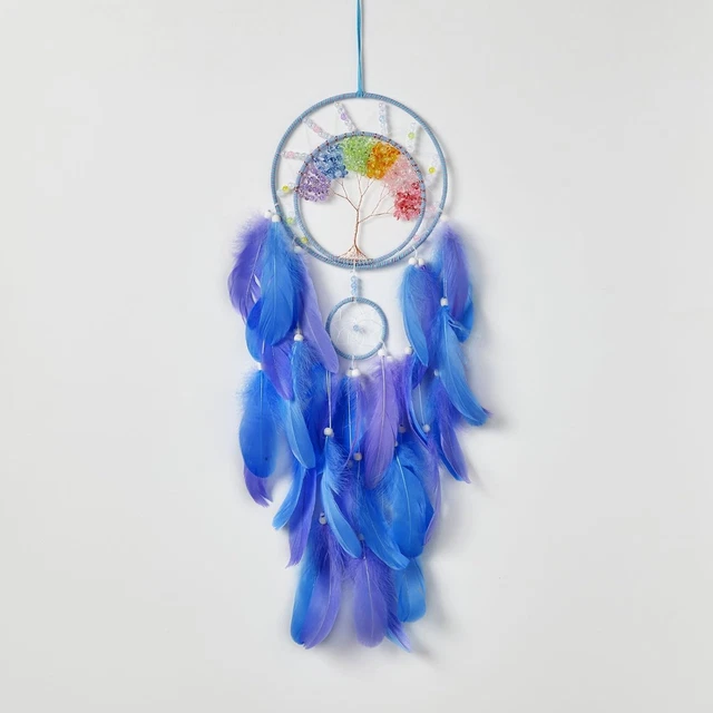 7 CHAKRAS DREAM Catchers Tree of Life Dream Catcher Blue Purple Feather ...