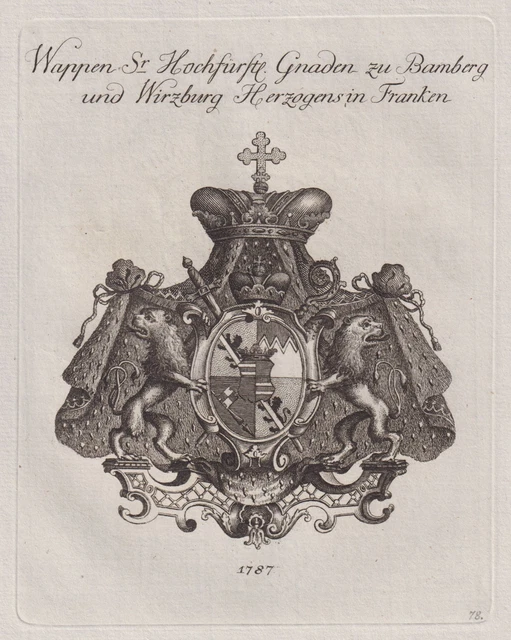 BAMBERG WÜRZBURG WAPPEN coat of arms Kupferstich Genealogie Heraldik ...