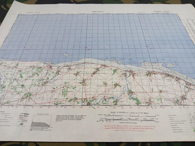 WW2 D-DAY LANDINGS map "CREULLY" (ARROMANCHES, COURSEULLES, LION-SUR ...