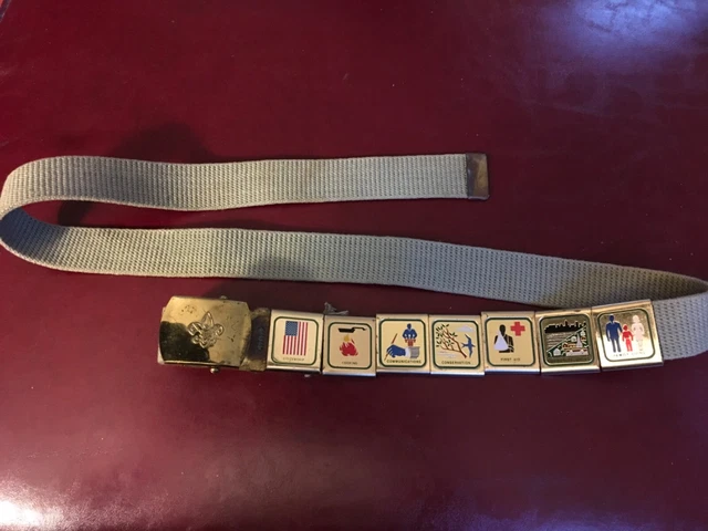 VINTAGE BSA BOY Scout Belt With Buckle with 7 Slide Merit Badges $2.00 ...