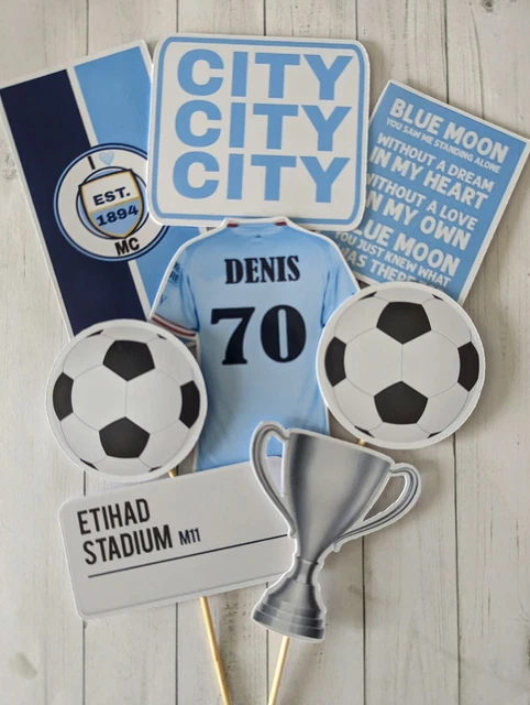 FOOTBALL CAKE TOPPER Set MANCHESTER CITY INSPIRED set of 8 birthday ...