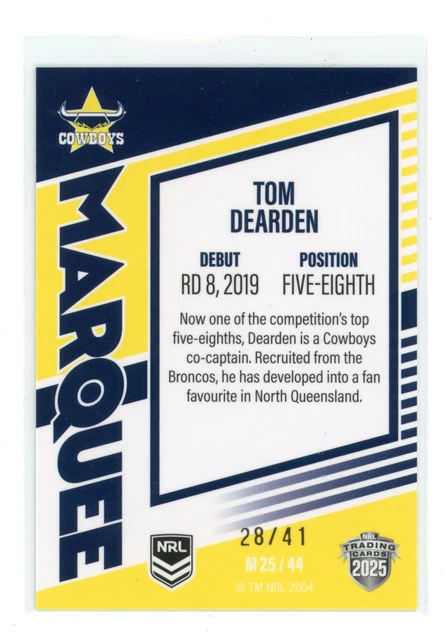 2025 ELITE TOM Dearden Marquee Priority NRL Card M25 # /41 $79.95 ...