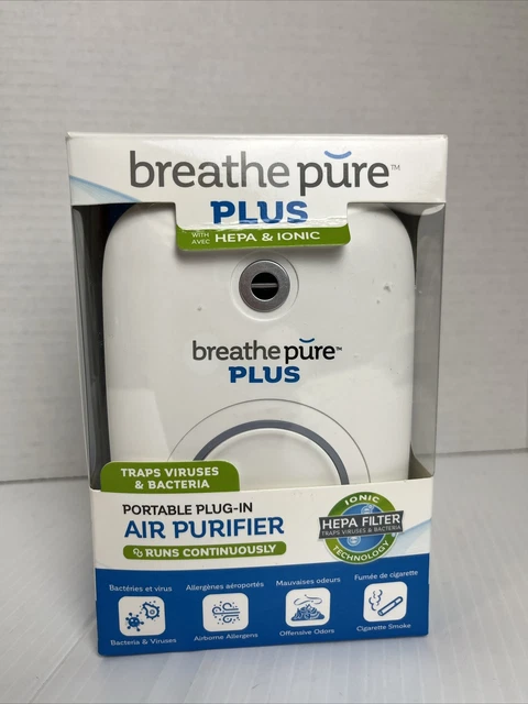 BREATHE PURE PLUS Portable Plugin Air Purifier with HEPA Filter & Ionic ...