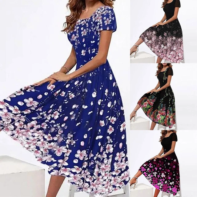 ROBE MAXI BALAN?OIRE imprim floral rose col carr manches courtes avec ...