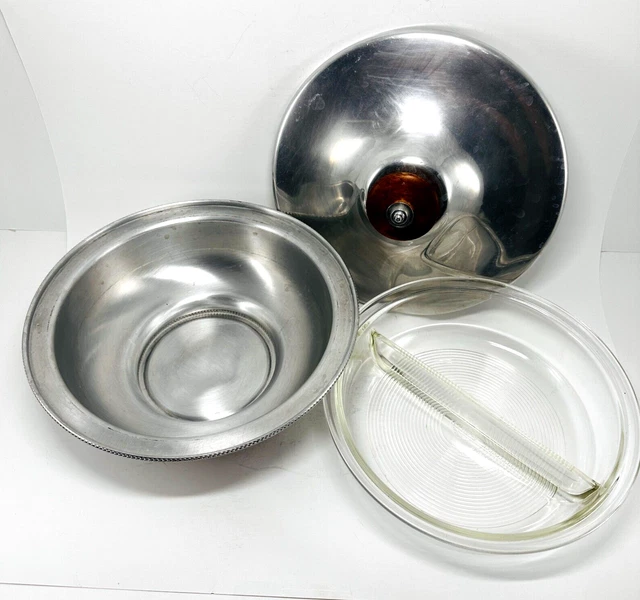 VINTAGE BUENILUM PYREX Glass Divided Tray Cast Aluminum Lidded ...