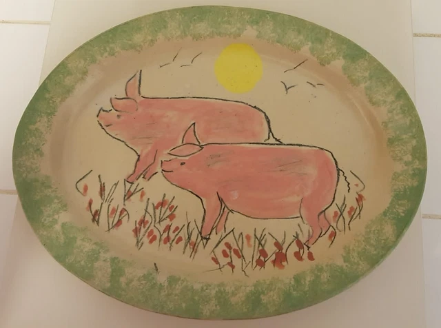 CAROLINE M SEATON Studio Pottery Signed Stoneware Amberley Large Oval ...