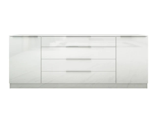 SIDEBOARD 200 CM Weiß Hochglanz Kommode Schrank Anrichte Metallgriffe ...