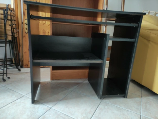 SCRIVANIA MOBILE PORTA Pc Desktop Notebook Laptop Nera Legno Computer ...