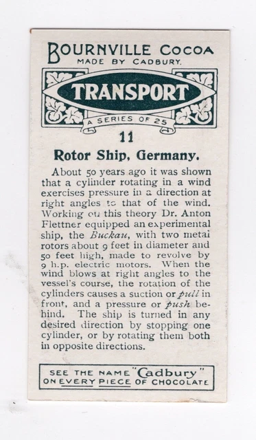 CADBURY SHIPPING TRADE Card #11 Rotor Ship Buckau, Germany 1925 $6.99 ...