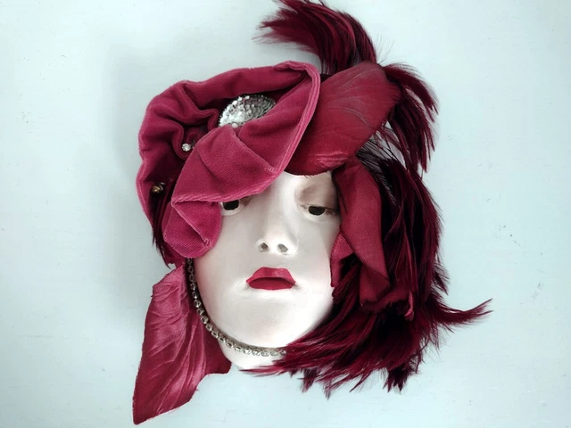 VINTAGE SIGNED DELORIS '85 Clay Sculpture of Woman's face with WINE ...