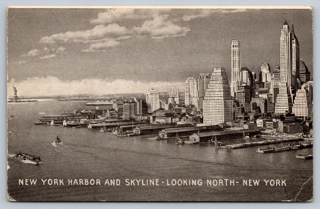 VINTAGE NEW YORK City Skyline Harbor Postcard Statue of Liberty ...