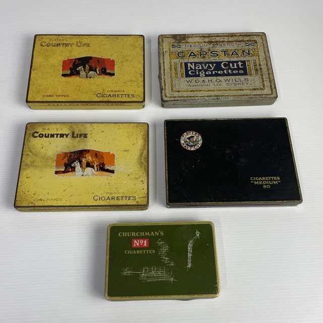 CIGARETTE TOBACCO TIN Vintage Country Life Capstan Players Churchmans ...