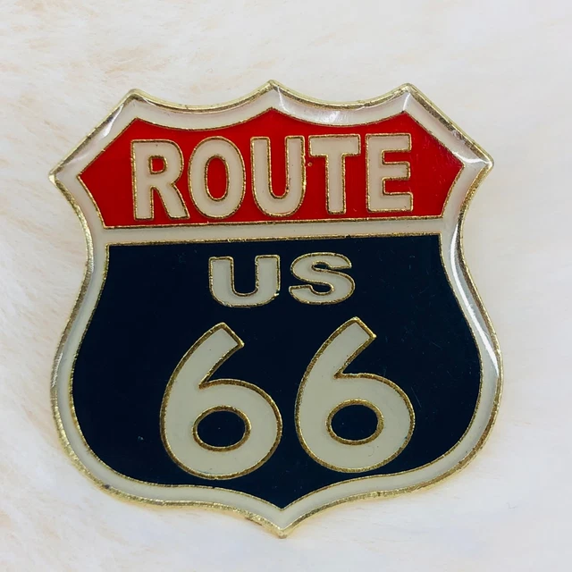 ROUTE 66 RED White Blue Enamel Road Sign Souvenir Lapel Pin £7.16 ...