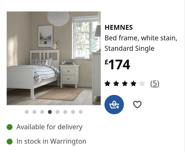 IKEA HEMNES WOOD Bed Frame White Stain Single Size Compatible Mattress ...