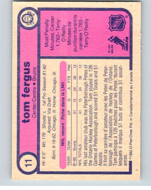 1982-83 O-PEE-CHEE #11 Tom Fergus RC recrue Boston Bruins V57132 EUR 1 ...