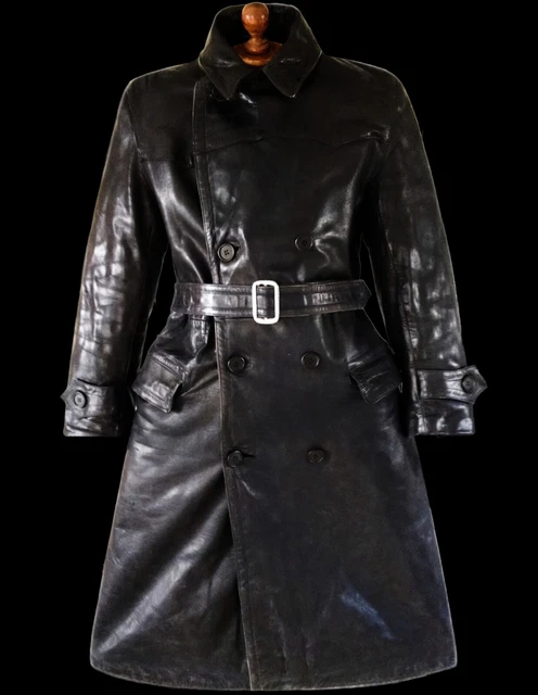 40S WW2 GERMAN LUFTWAFFE Leather Police Officers Trench Dispatch WW1 ...